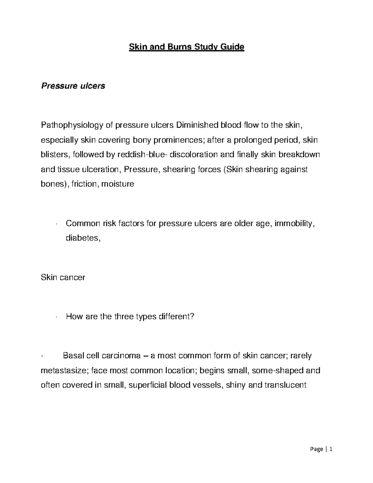 Skin and Burns Study Guide - Page | 1 Skin and Burns Study Guide ...