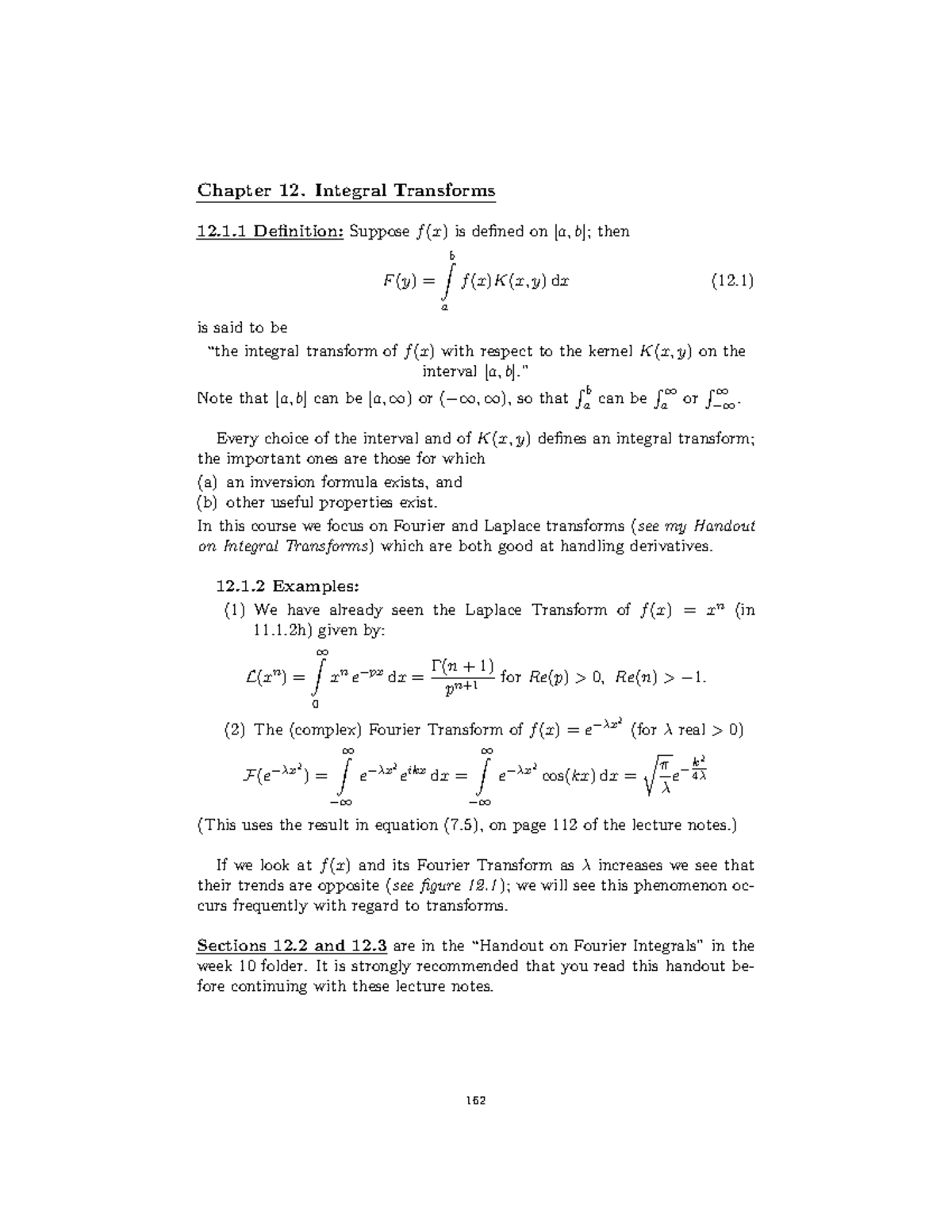 Chapter 12a Fourier And Laplace Transforms Chapter 12 Integral