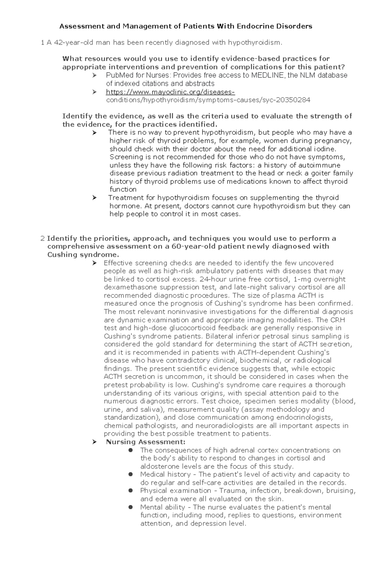 Assessment and Management of Patients With Endocrine Disorders - What ...