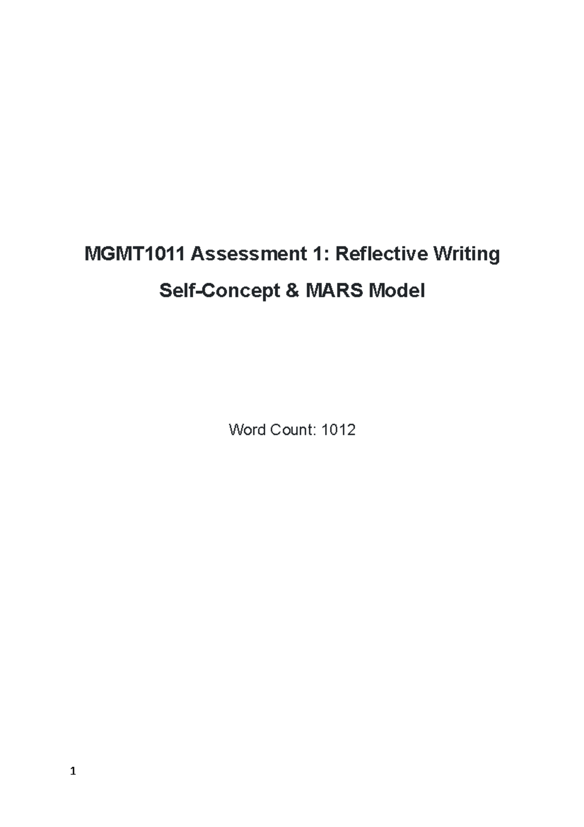 MGMT1101 Reflection - OB THEORY - MGMT1011 Assessment 1: Reflective ...
