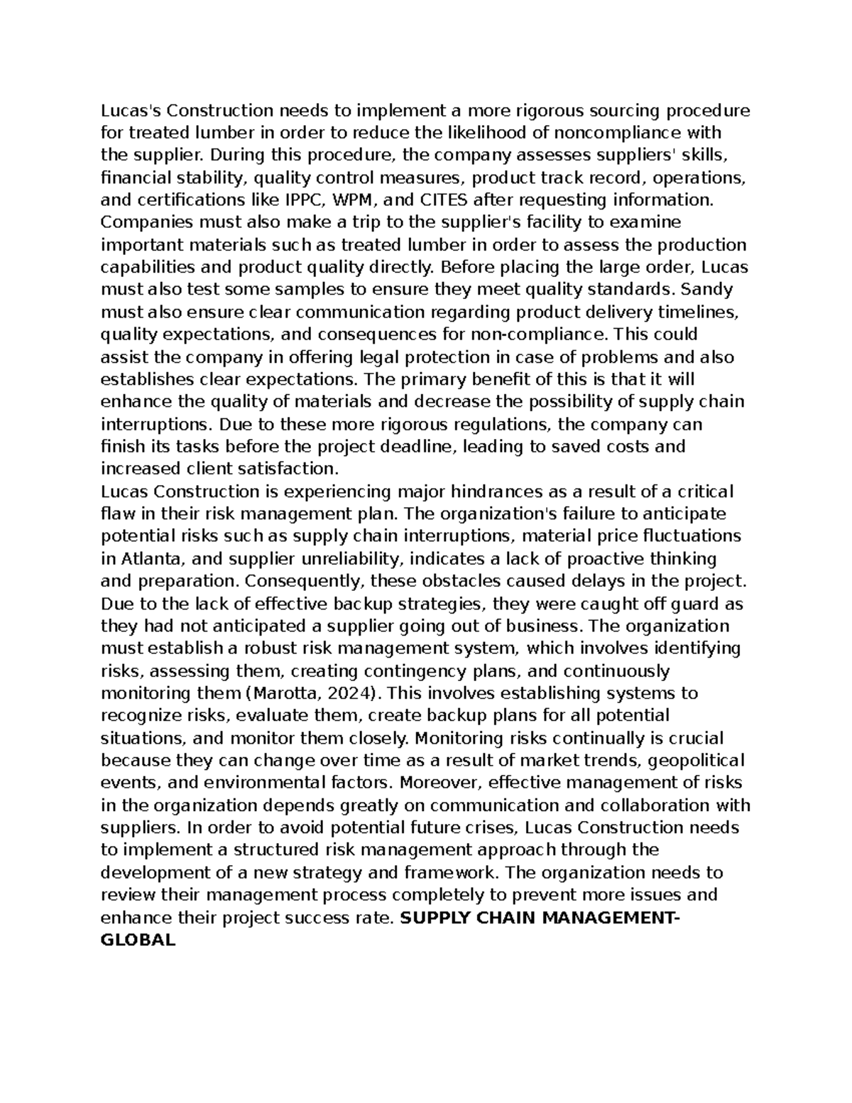 Lucas - short the answer to the Luca case study - Lucas's Construction ...