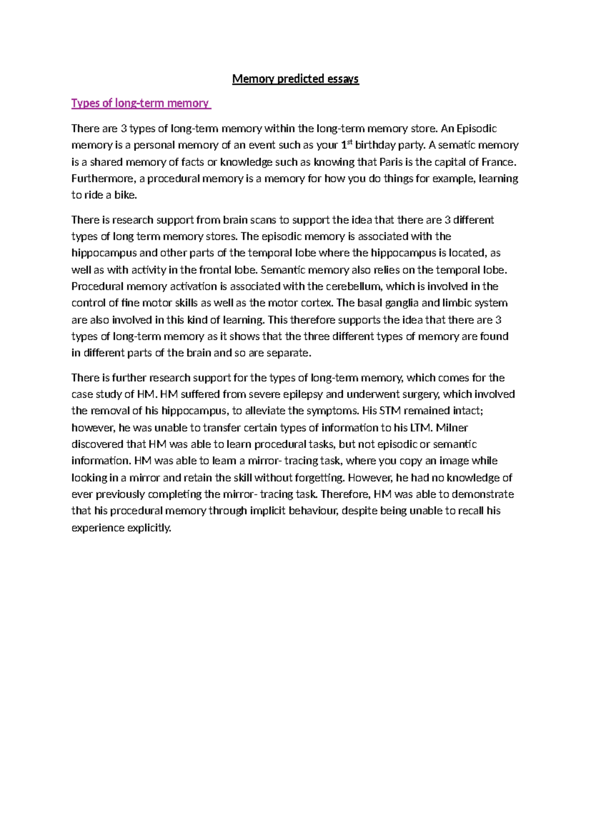 Memory predicted essays - Memory predicted essays Types of long-term ...