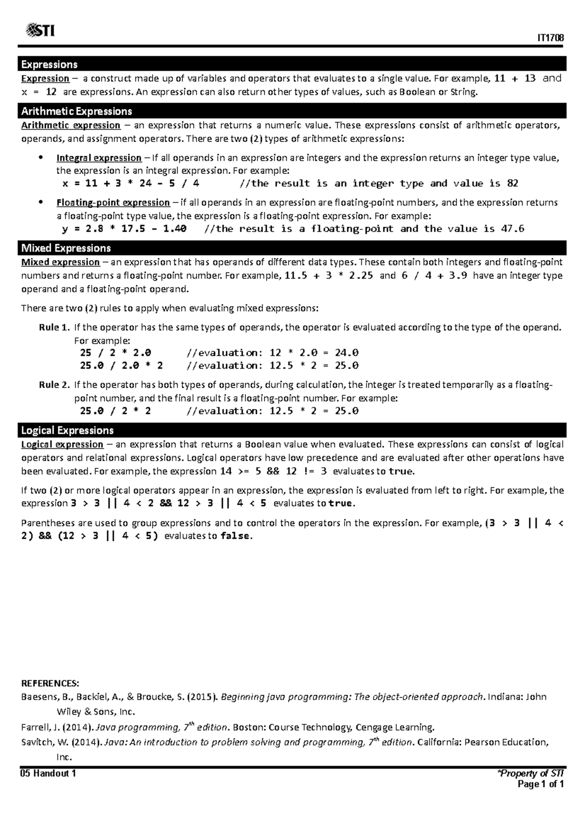 05 Handout 1(31) - GO GO - IT Expression – a construct made up of ...