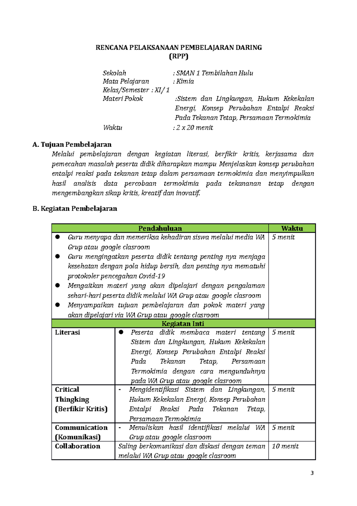 RPP 2 Sistem dan Lingkungan - RENCANA PELAKSANAAN PEMBELAJARAN DARING ...
