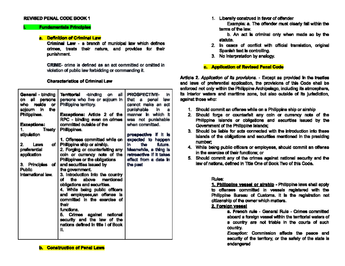 CRIM LAW 1 (Fundamentals 'n Felonies) - REVISED PENAL CODE BOOK 1 1 ...