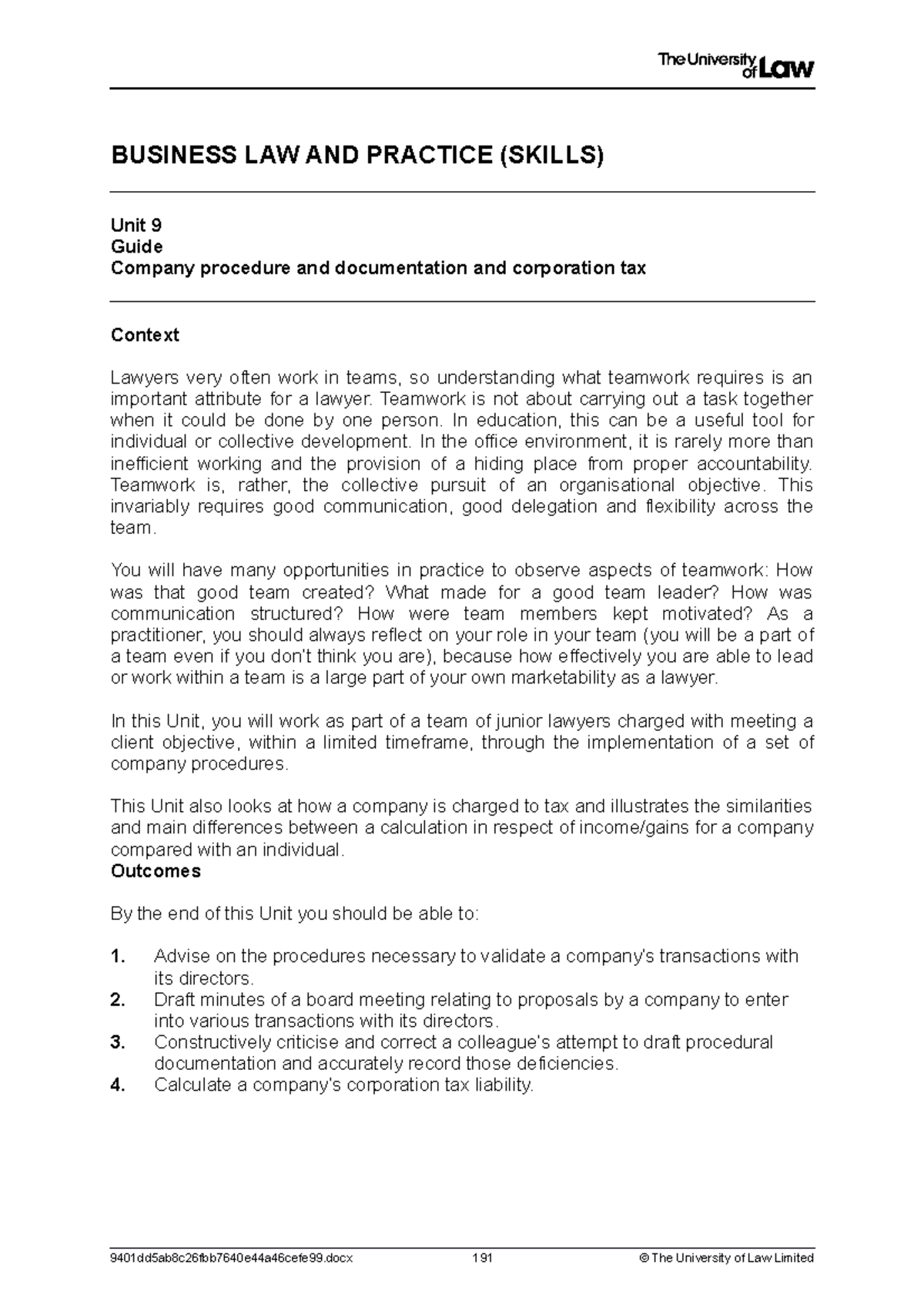 Business Law & Practice Unit 8 - BUSINESS LAW AND PRACTICE (SKILLS ...