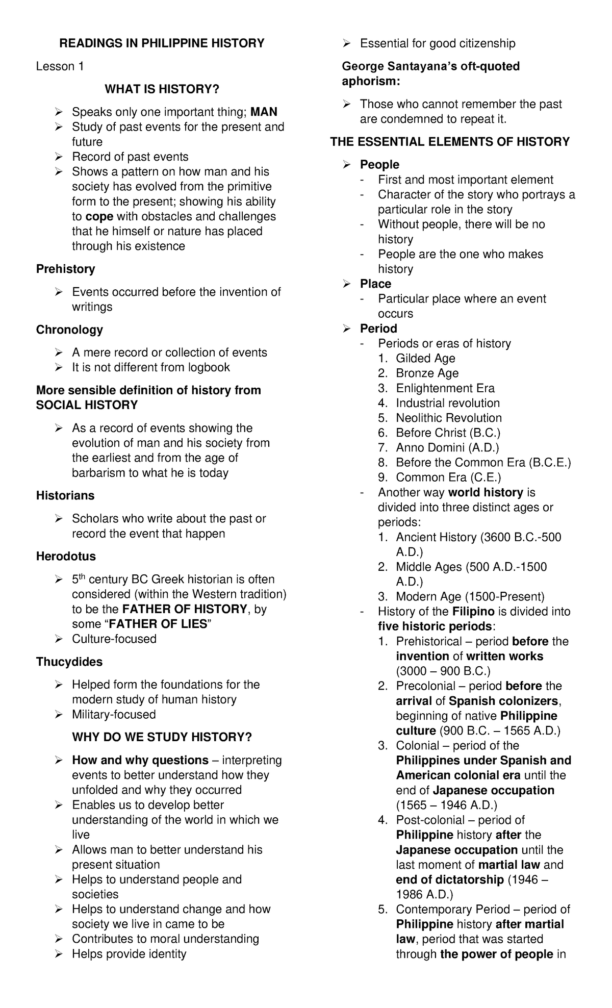 RPH- Reviewer- Prelim - non - READINGS IN PHILIPPINE HISTORY Lesson 1 WHAT IS HISTORY? Speaks ...