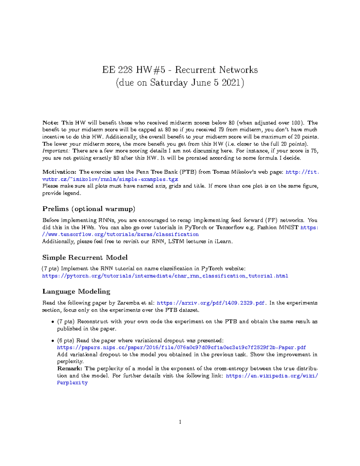 Coding hw V - Samet Oymak - EE 228 HW#5 - Recurrent Networks (due on ...