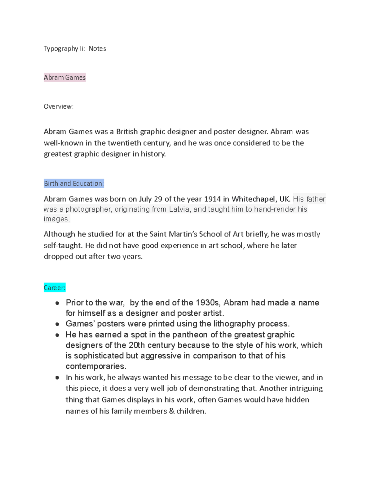 Abram Games - Google Docs - Typography Ii: Notes Abram Games Overview ...