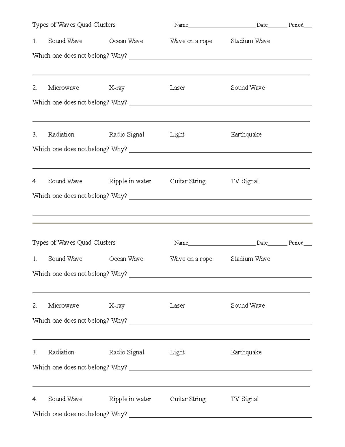 Types waves quad clusters 2 - Types of Waves Quad Clusters Name ...