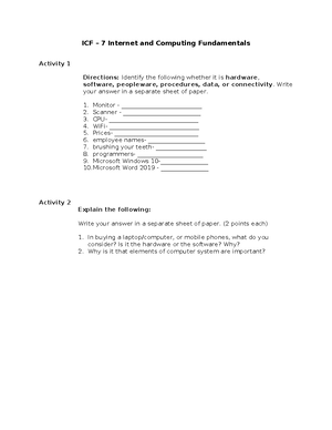 Icf 7 - Familiarize themselves with the Computer System BACKGROUND ...