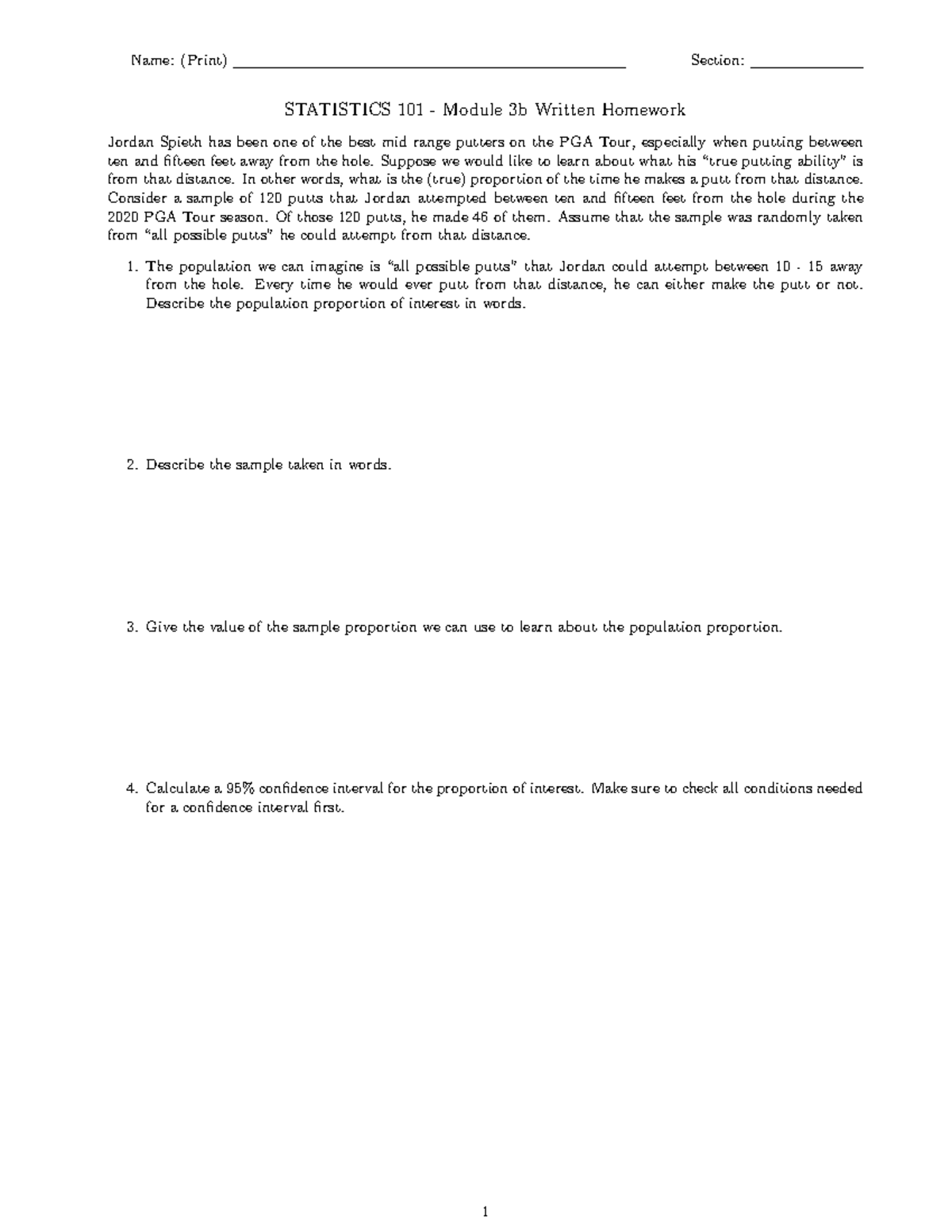 3b homework - class notes - Name: (Print) Section: STATISTICS 101 ...