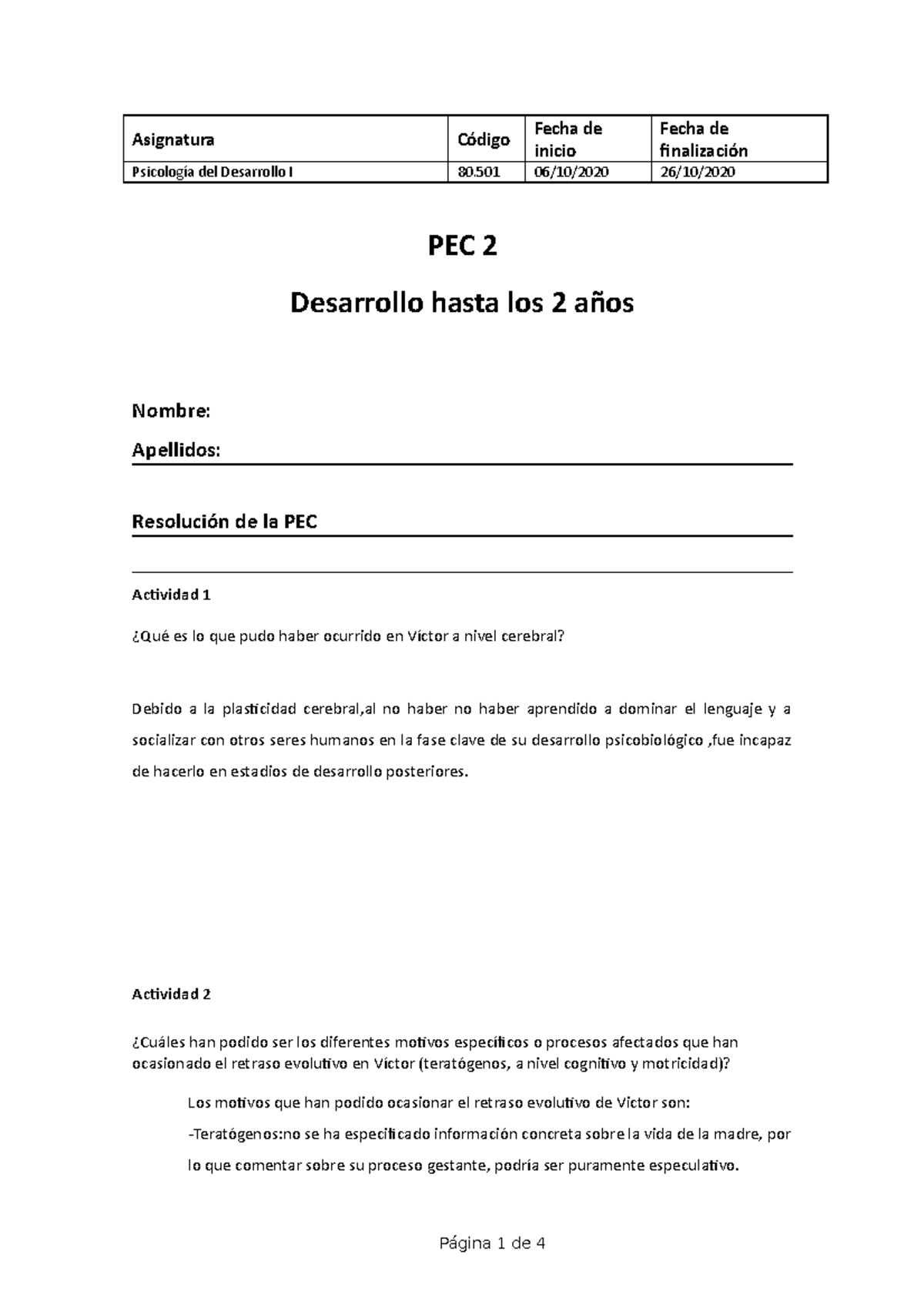 PEC 2 2017 Infancia de 2 a 12 AÑOS - Psicologia del desarrollo I - UOC - Studocu