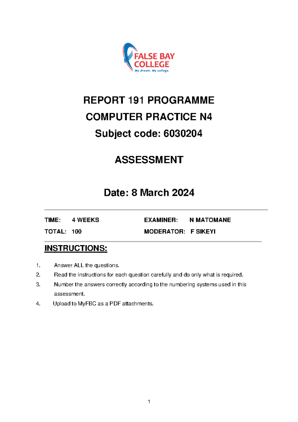 CP4 Assignment SEM1 2024 QP - REPORT 191 PROGRAMME COMPUTER PRACTICE N ...
