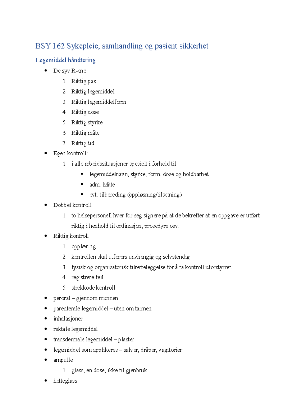 BSY 162 Sykepleie - BSY 162 Sykepleie, samhandling og pasient sikkerhet ...