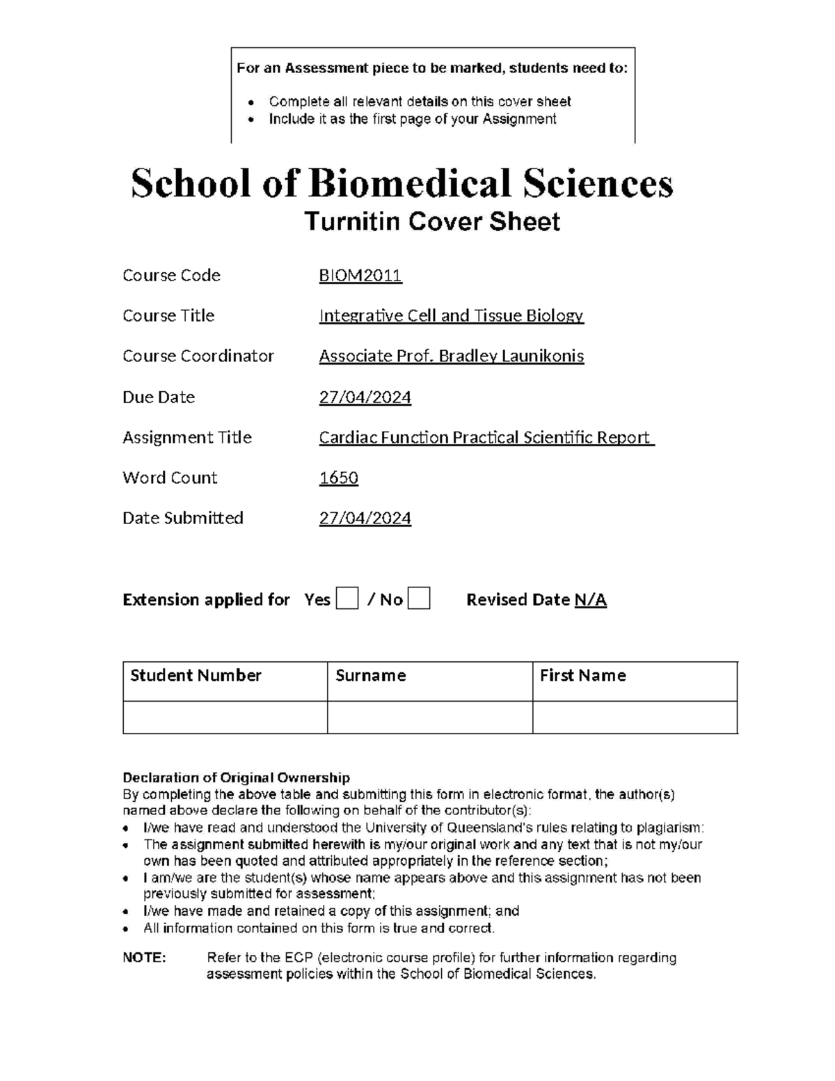 Biom2011 report - Course Code BIOM Course Title Integrative Cell and ...