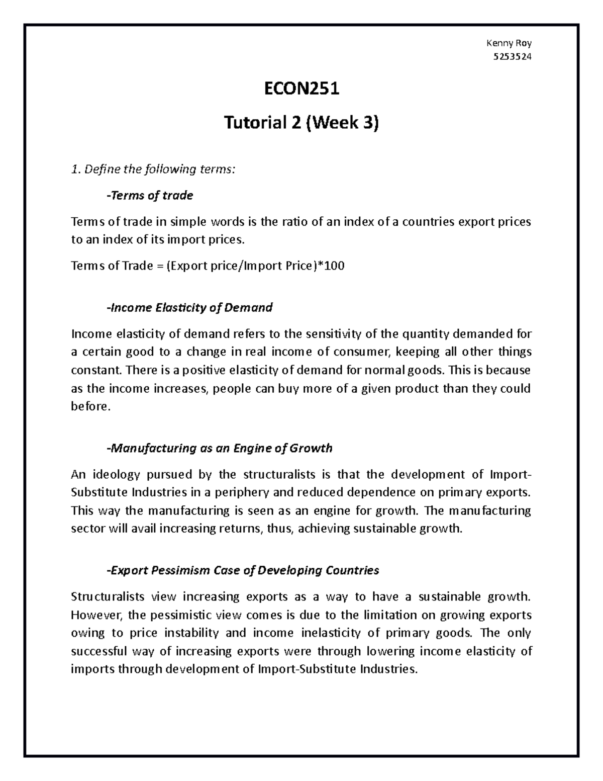 ECON251 Task 2 - Tutorial Task - Kenny Roy 5253524 ECON Tutorial 2 ...
