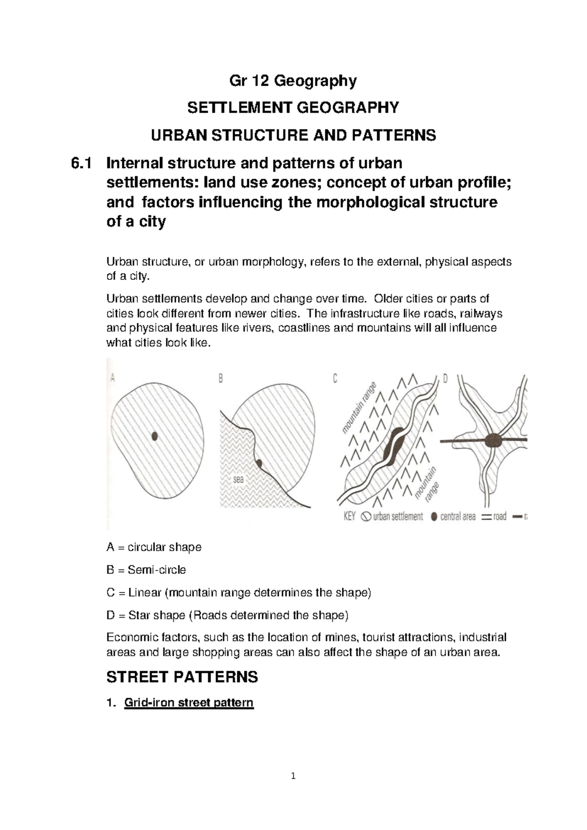 Gr 12 settlement geography part 6 summaries urban settlements - Gr 12 ...