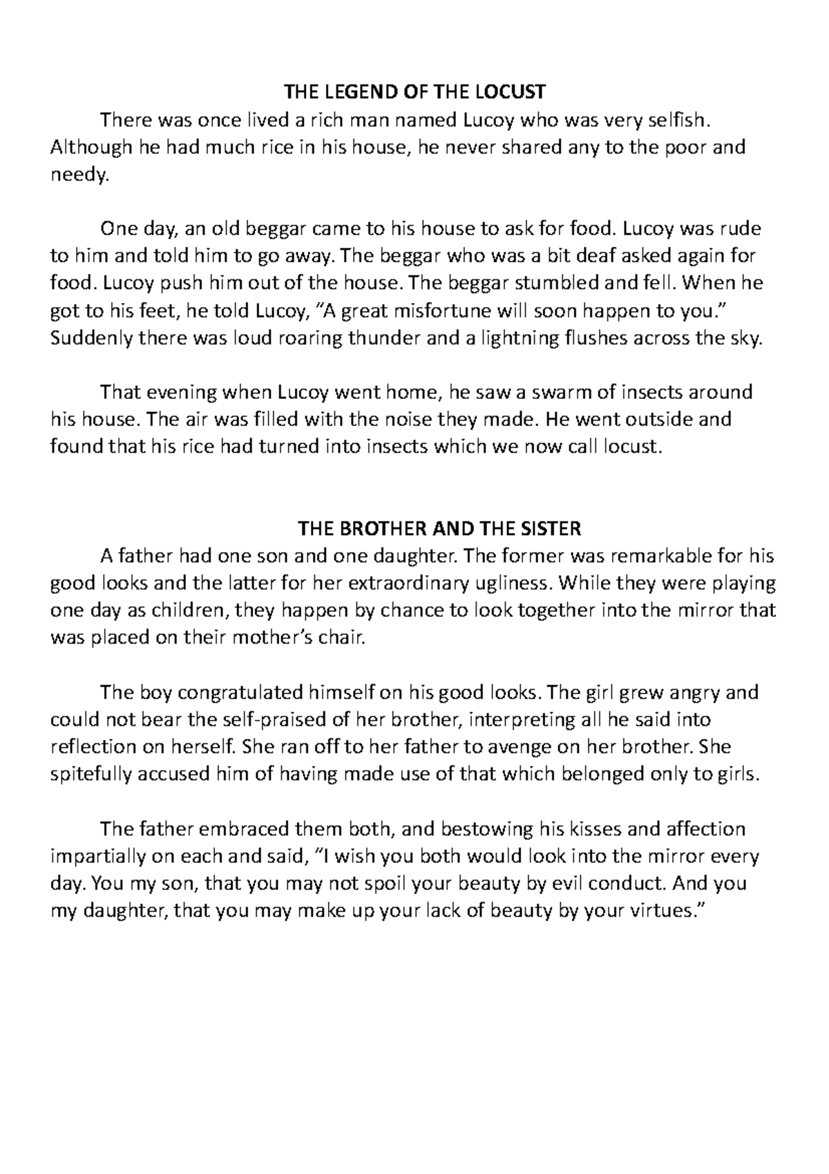 Reading Practices - THE LEGEND OF THE LOCUST There was once lived a ...