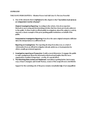 Elements of Journalism CH09 Takeaway - Chapter 9 Takeaway Make the news ...