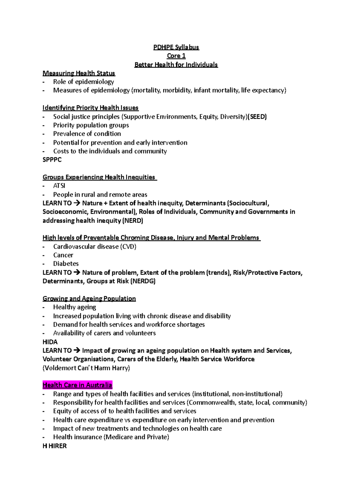 Pdhpe Syllabus - PDHPE Syllabus Core 1 Better Health for Individuals ...