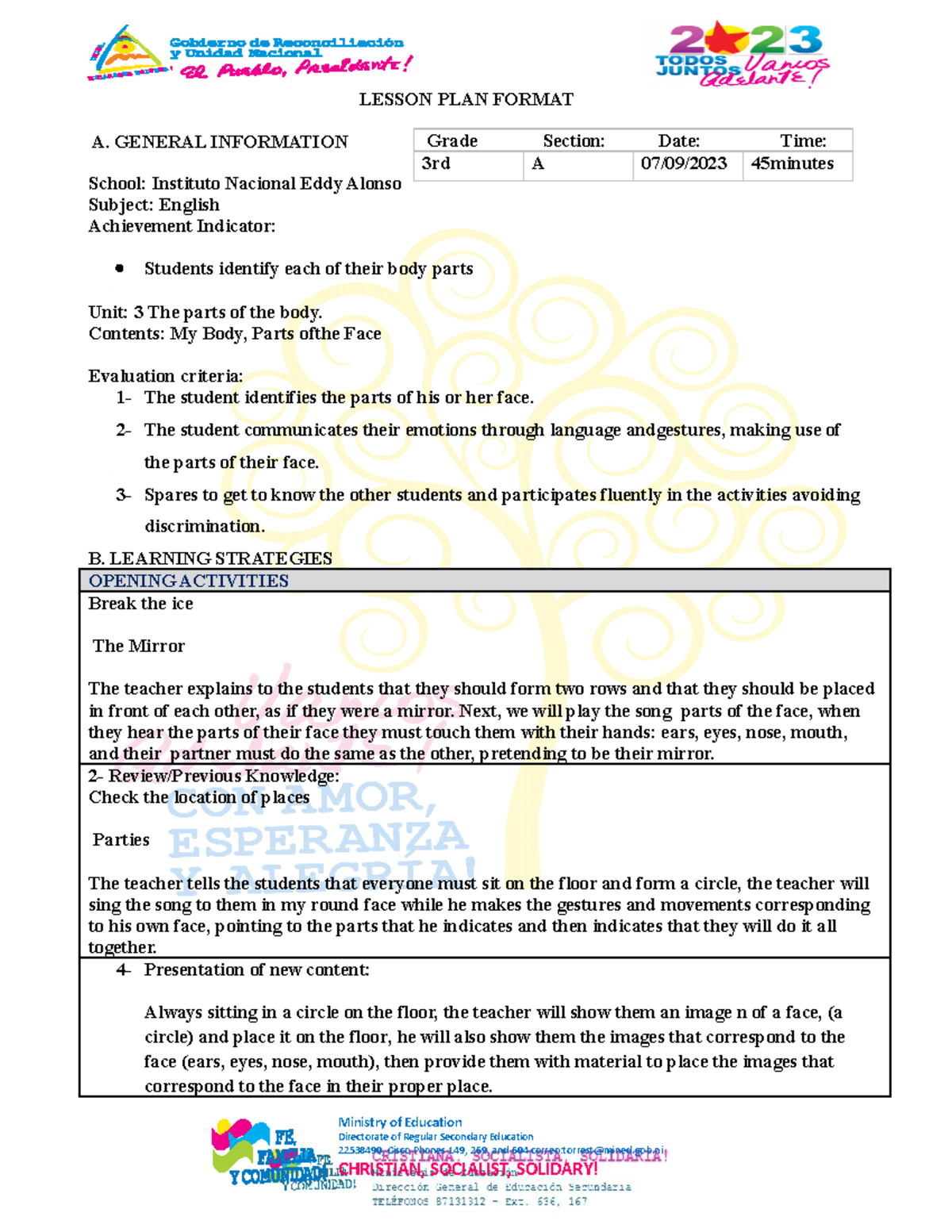 Lesson PLAN Format about task - LESSON PLAN FORMAT A. GENERAL ...