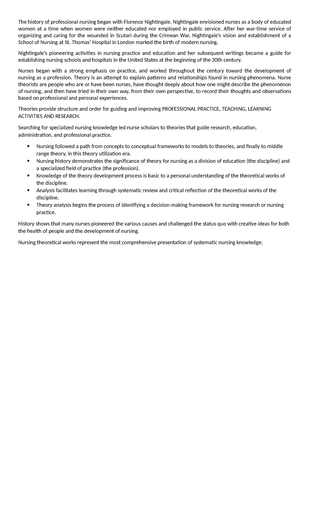 Theoretical Foundation - The history of professional nursing began with ...