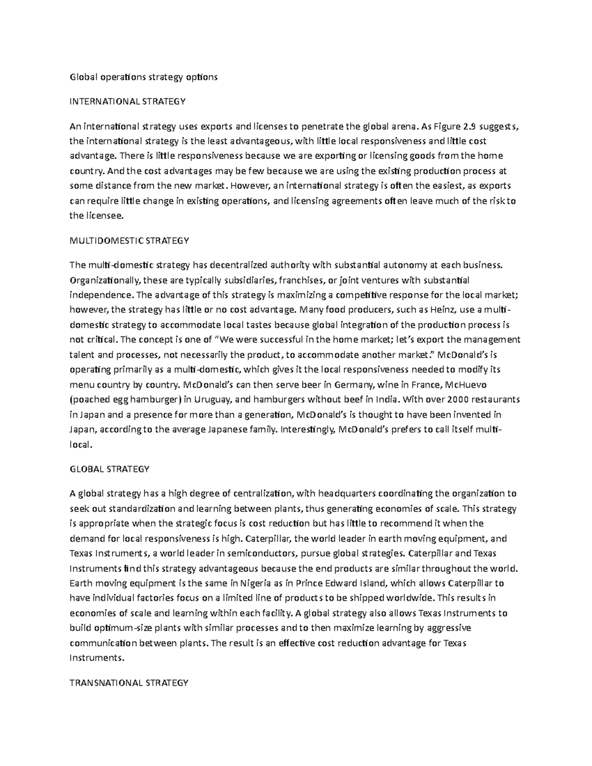 Global operations strategy options - Global operations strategy options ...