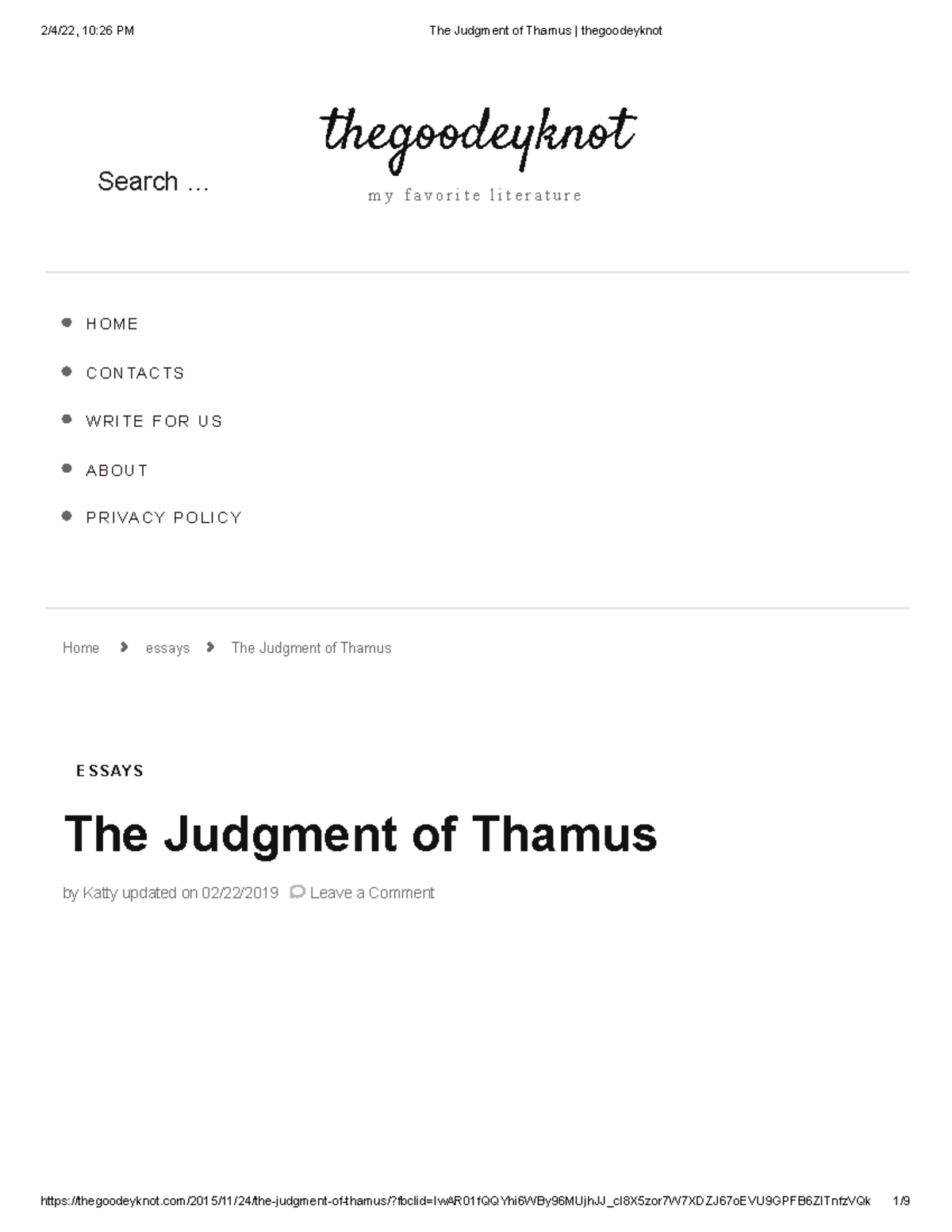 The Judgment of Thamus thegoodeyknot - thegoodeyknot H O M E C O N TA C ...