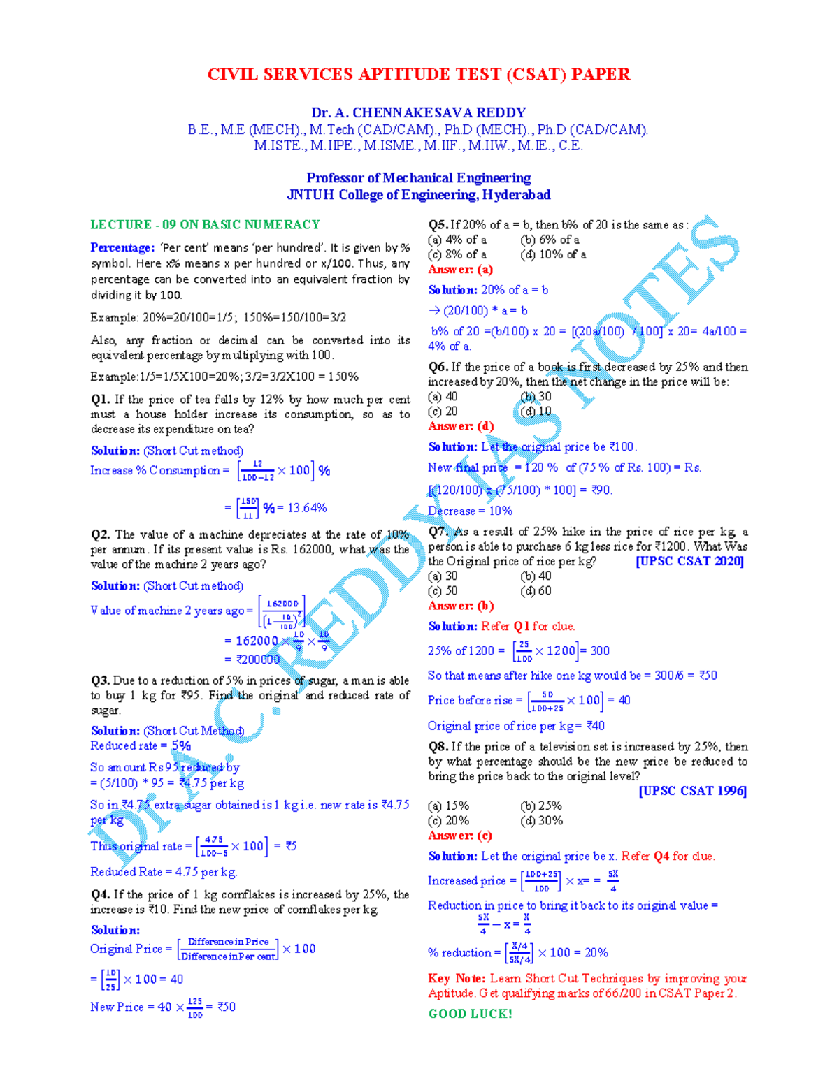 18 - for UPSC exams - CIVIL SERVICES APTITUDE TEST (CSAT) PAPER Dr. A ...
