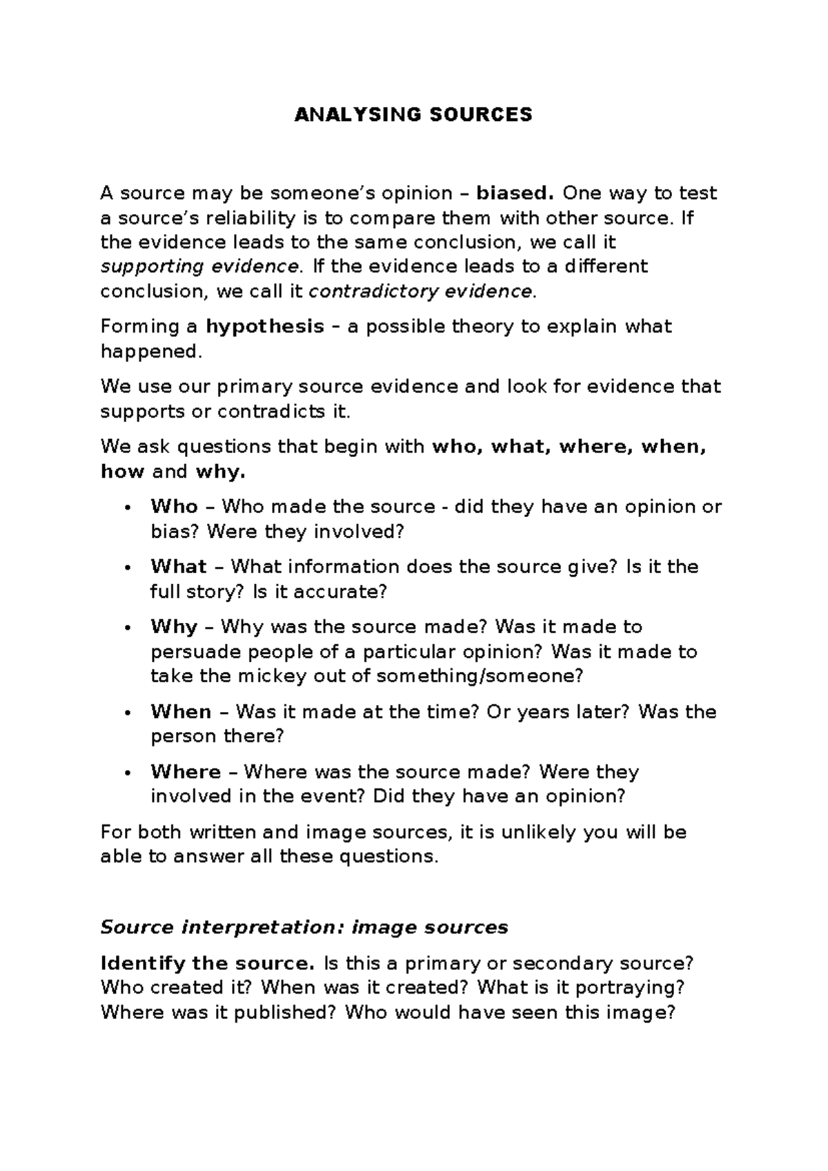 Analysing Sources - this is to comp,ete - ANALYSING SOURCES A source ...