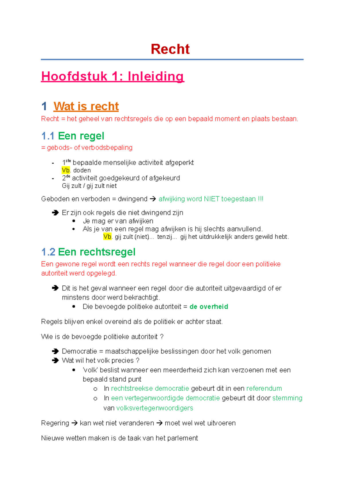Samenvatting-recht - Recht Hoofdstuk 1: Inleiding 1 Wat is recht Recht ...