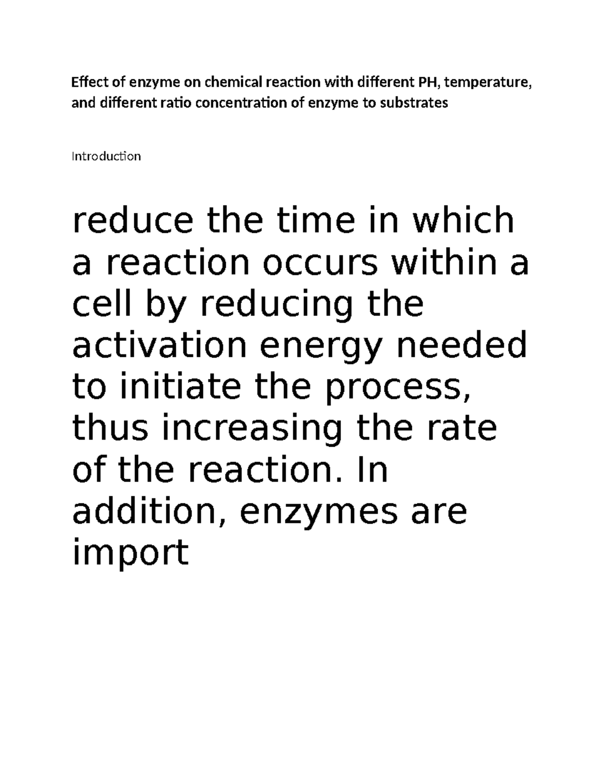 ènzyme lab report - none - BIO 152 - Effect of enzyme on chemical ...