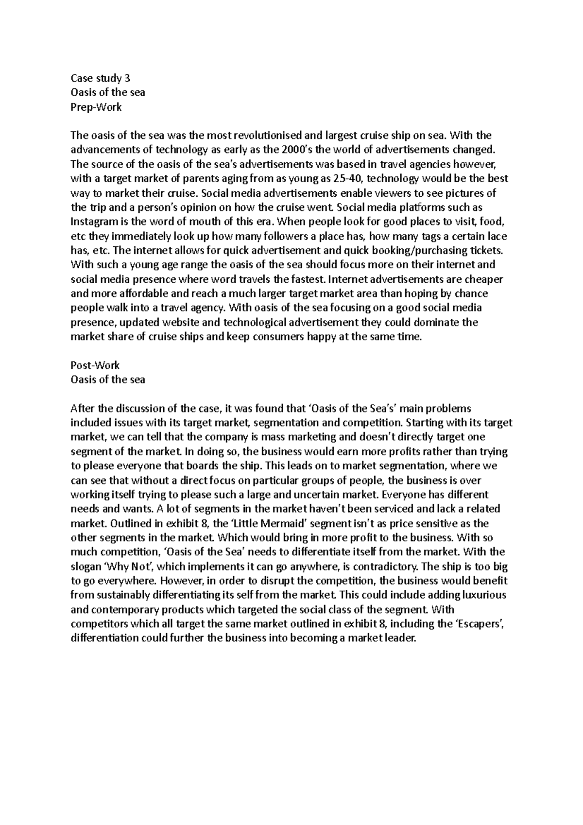 Case 3 Post-Work - the prep and post work for the oasis of the sea case ...