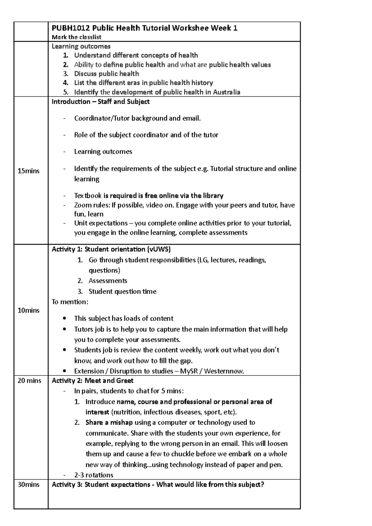 Worksheet 1 - tutorial - PUBH1012 Public Health Tutorial Workshee Week ...