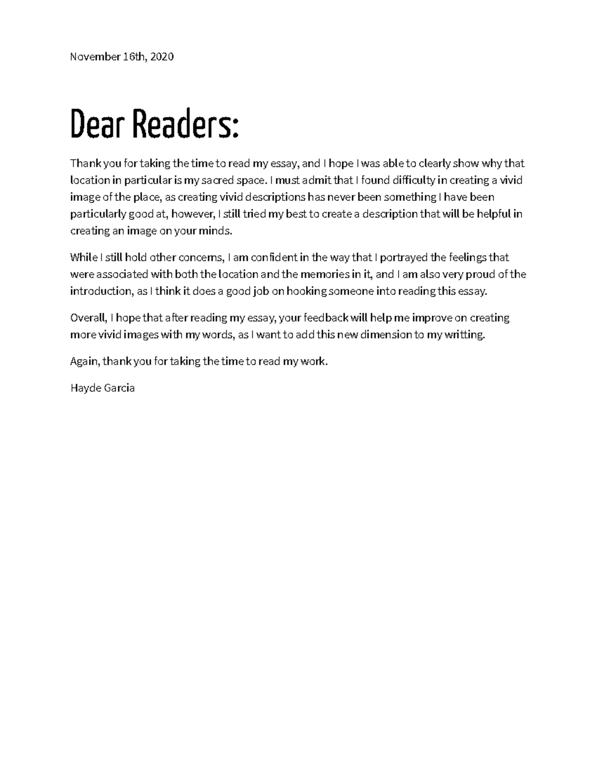 Letter to my readers #2 - Preview to an essay. - November 16th, 2020 ...
