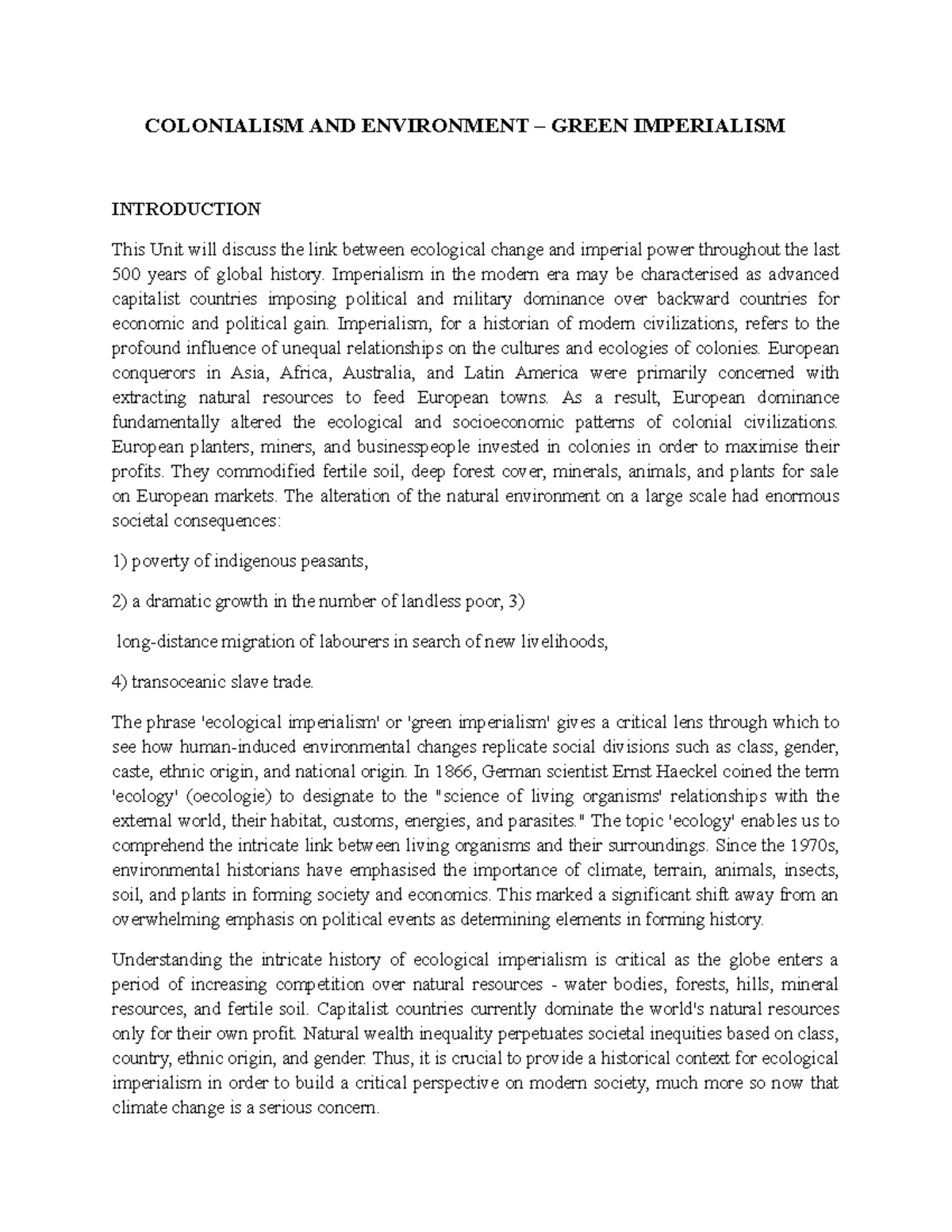 Colonialism AND Environment Green Imperialism - COLONIALISM AND ...