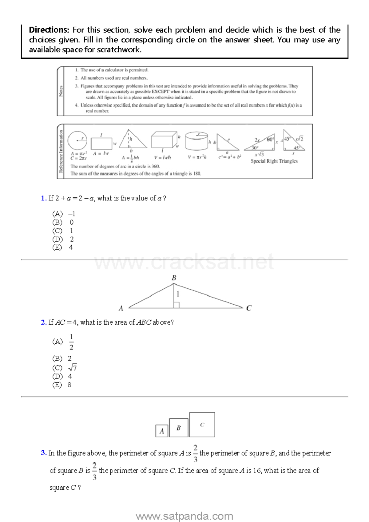 Sat math practice test 2 www - Directions: For this section, solve each ...
