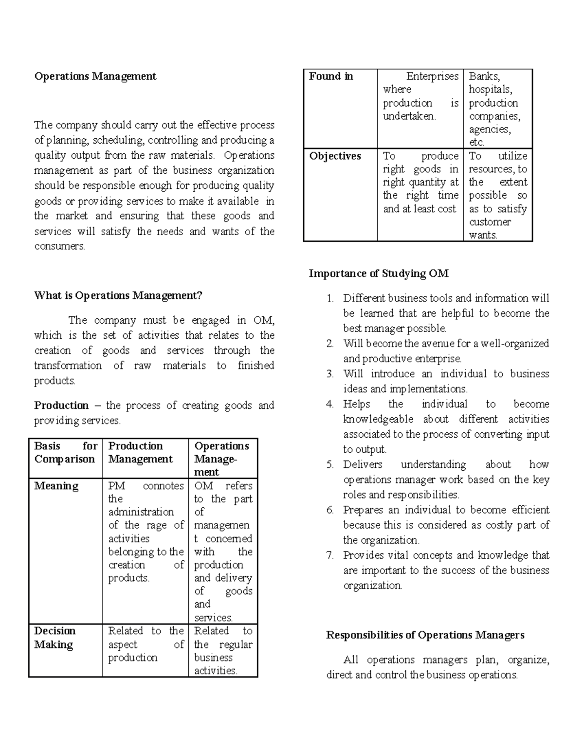 Operations Management - lecture - Operations Management The company ...
