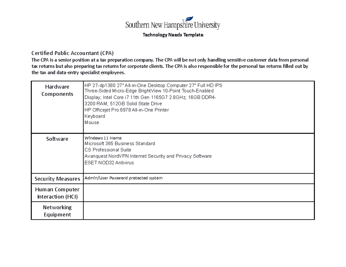Technology Needs Template - Technology Needs Template Certified Public ...