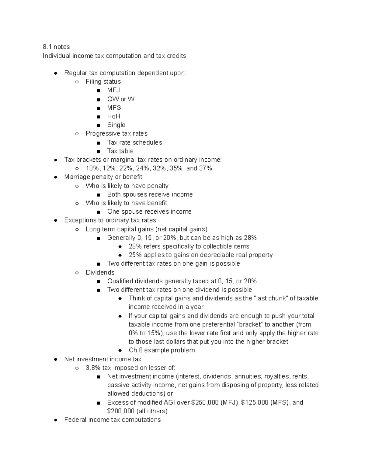 371 8.1 notes - AC 371 Intro to Taxation: Ch. 8.1 - Individual Income ...