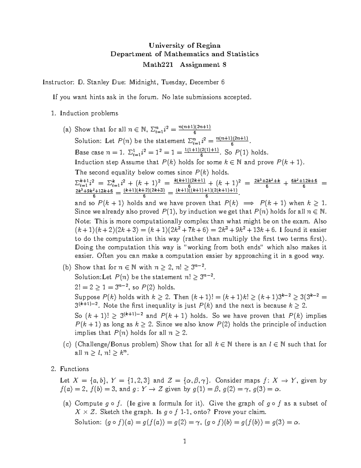 Math221 assignment 8solutions - University of Regina Department of ...