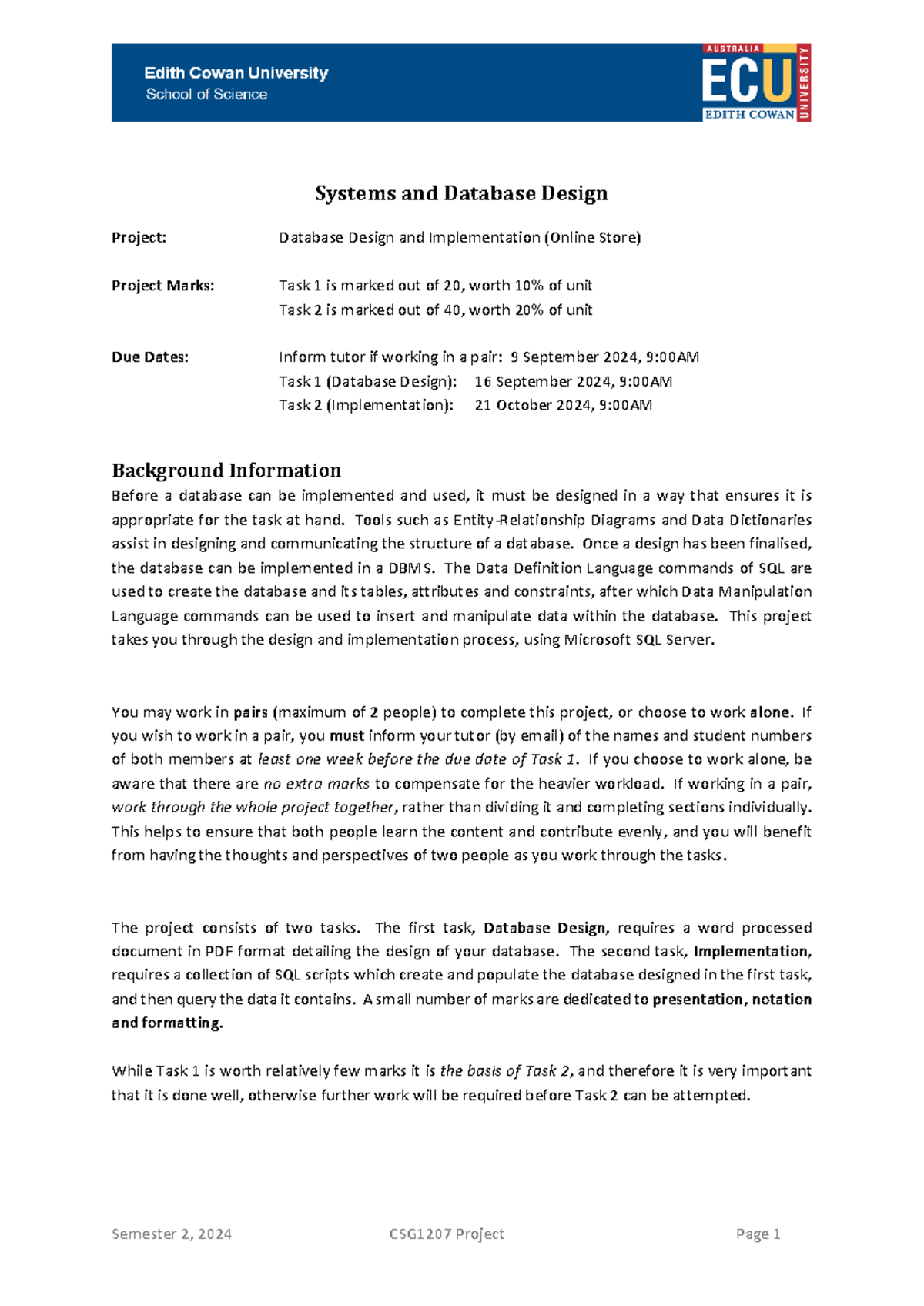 SDD Project 242 - assignment 1 - Systems and Database Design Project: Database Design and - Studocu