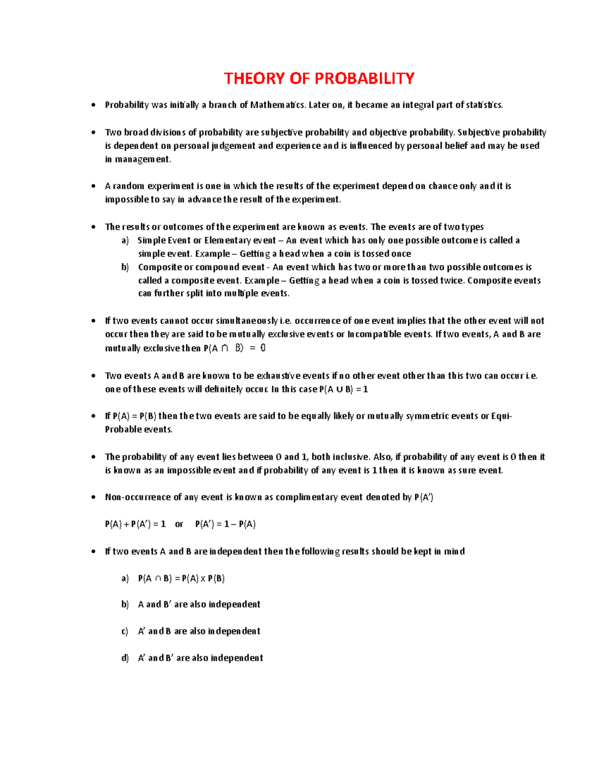 Probability Theory - THEORY OF PROBABILITY Probability was iniƟally a ...