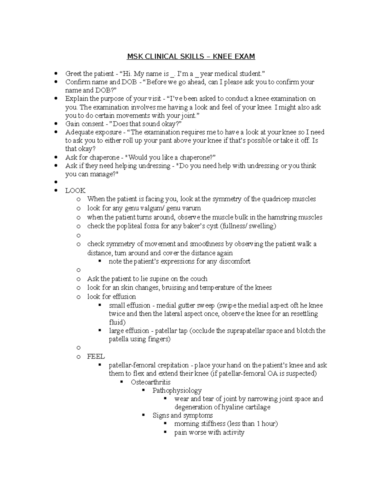 MSK Clinical Skills - Outline of the examination - MSK CLINICAL SKILLS ...