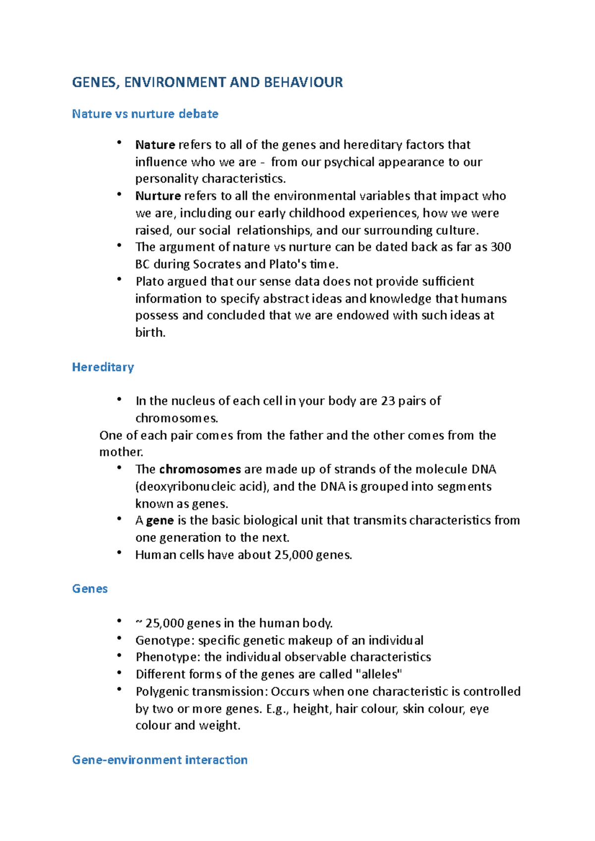 Genes: psychology: behavioural science - GENES, ENVIRONMENT AND ...