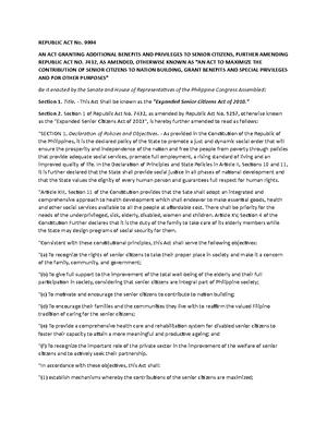RA 7432 - Senior Citizens Act - REPUBLIC OF THE PHILIPPINES CONGRESS OF ...