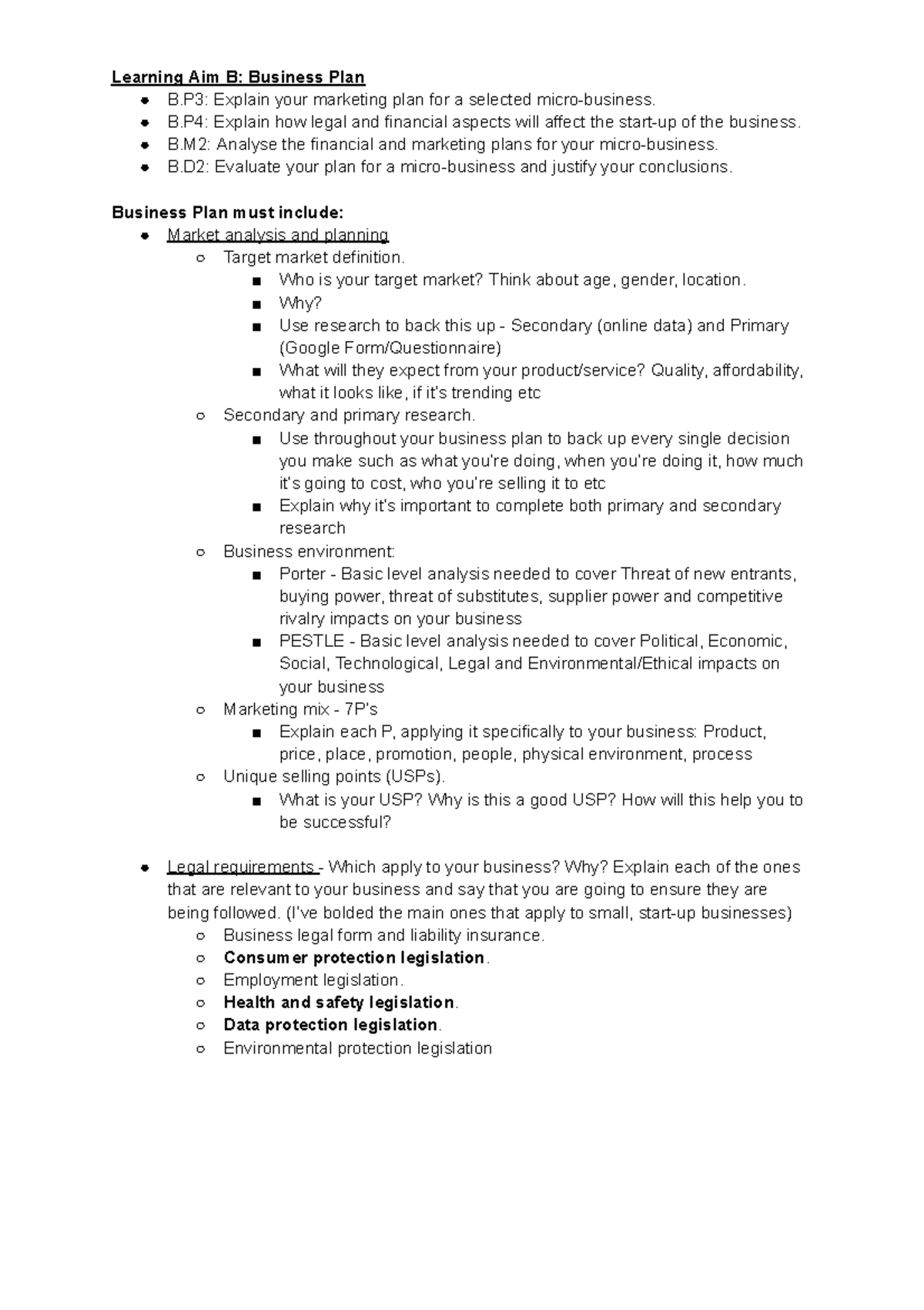 Unit 19, Learning Aim B Help sheet - Google Docs - Learning Aim B: Business Plan B: Explain your ...