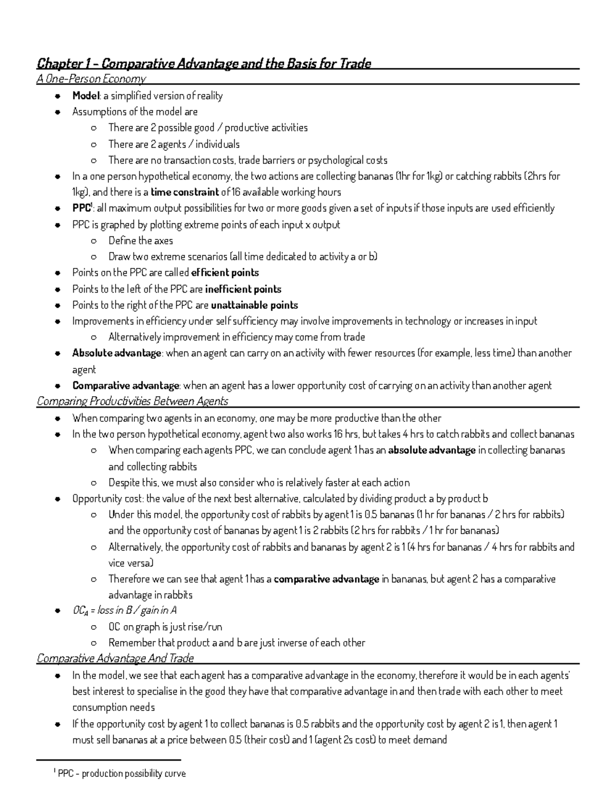 Micro Notes - Chapter 1 - Comparative Advantage and the Basis for Trade ...