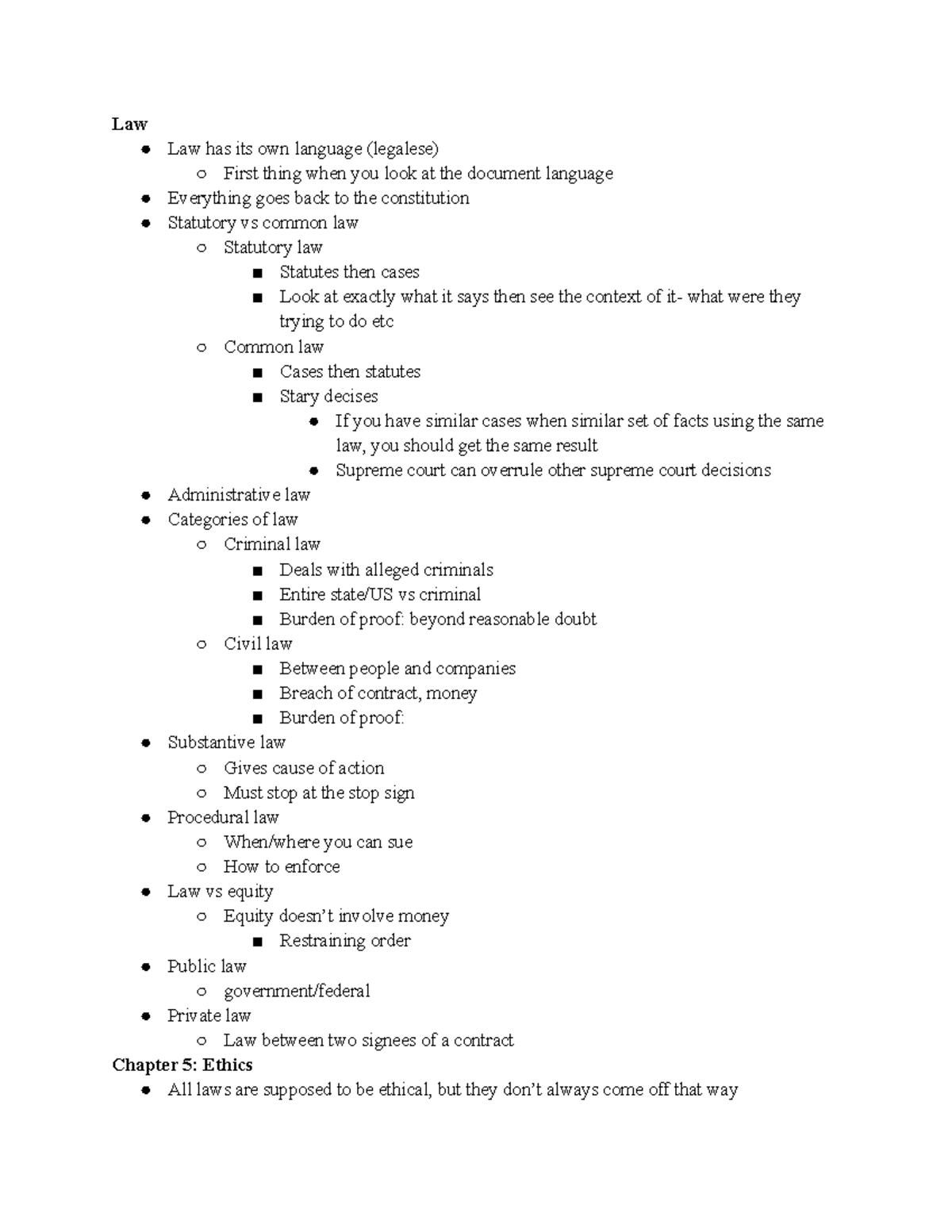 LGST Notes Part B - Law Law has its own language (legalese) First thing ...